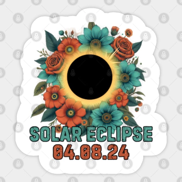 Total Solar Eclipse April 8 2024 Vintage Flowers - Total Solar Eclipse Flowers - Sticker | TeePublic